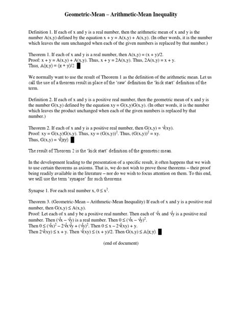 Geometric Mean Arithmetic Mean Inequality Pdf