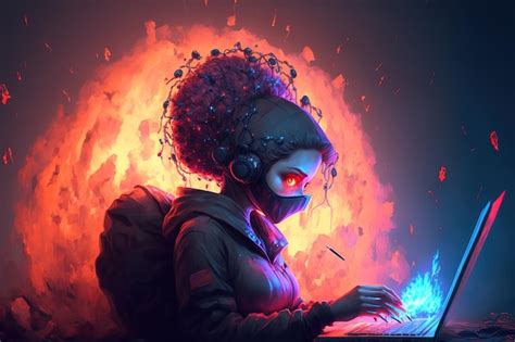 Premium Ai Image Female Hacker Writing A Malicious Virus Against A