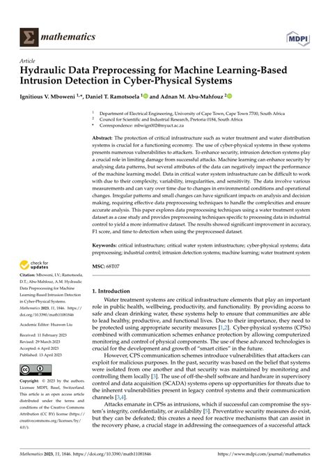 Pdf Hydraulic Data Preprocessing For Machine Learning Based Intrusion Detection In Cyber