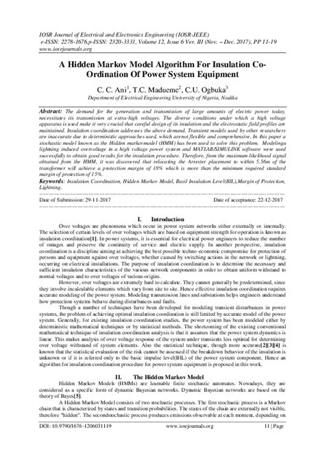 Pdf A Hidden Markov Model Algorithm For Insulation Co Ordination Of