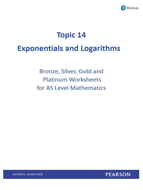 01a13 As Pure Topic 14 Exponentials And Logarithms Worksheet Pdf Equations Mathematics