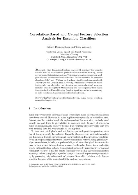 Pdf Correlation Based And Causal Feature Selection Analysis For