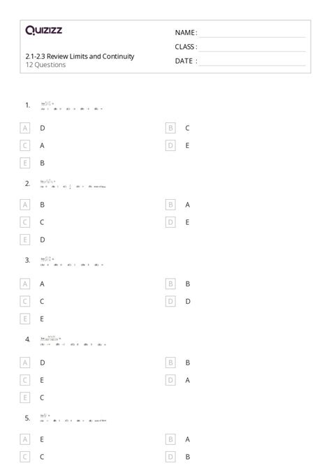 Quiz On Limits And Continuity