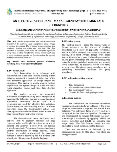 An Effective Attendance Management System Using Face Recognition Pdf