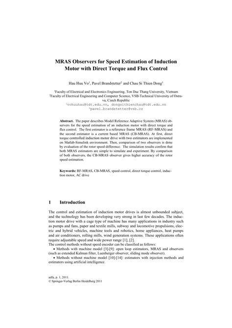 Pdf Mras Observers For Speed Estimation Of Induction Motor With Direct Torque And Flux Control
