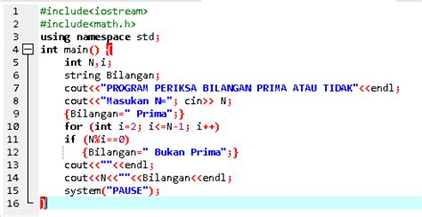 MATEMATIKA Program Memeriksa Bilangan Prima Atau Bukan Menggunakan Looping Beserta Koding