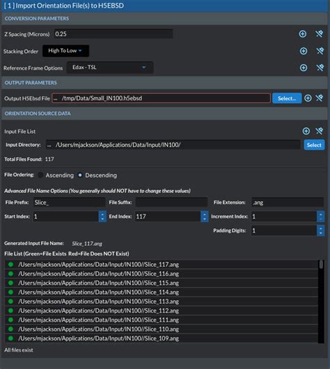 10 32 Import Orientation File S To H5ebsd — Dream3d Nx 7 2 0