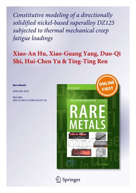 Pdf Constitutive Modeling Of A Directionally Solidified Nickel Based