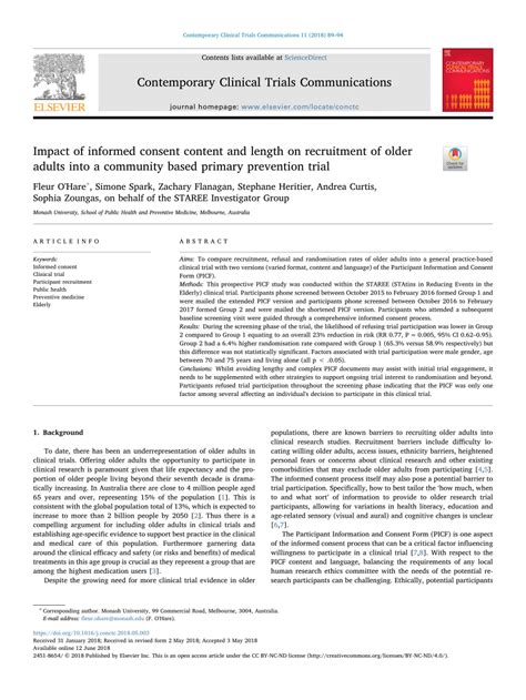 Pdf Impact Of Informed Consent Content And Length On Recruitment Of Older Adults Into A