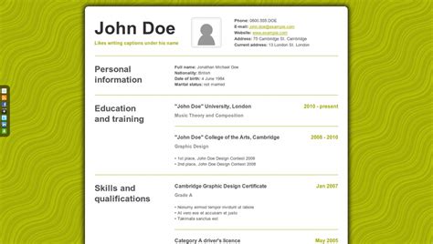 Html Css Resume Template Free Professional HTML CSS CV Resume Templates