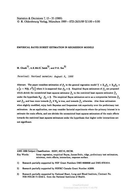 Pdf Empirical Bayes Subset Estimation In Regression Models