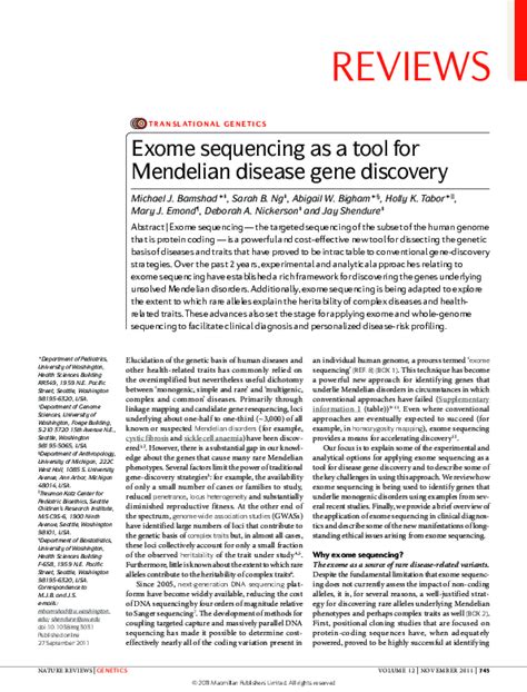 Pdf Exome Sequencing As A Tool For Mendelian Disease Gene Discovery Mary Emond