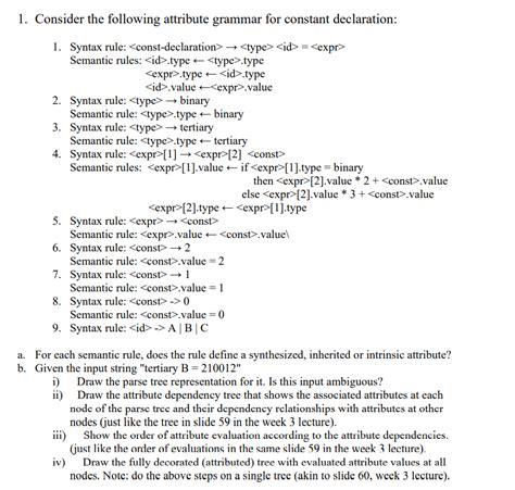 solved 1 consider the following attribute grammar for