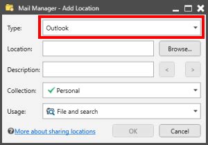 Supported Locations Outlook Folders