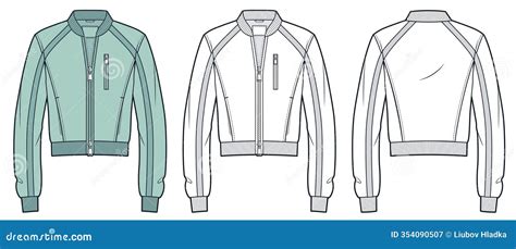 Bomber Jacket Fashion Flat Technical Drawing Template Sport Jacket