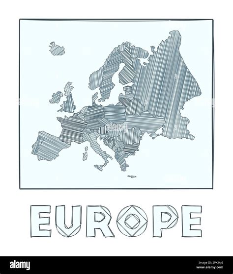 Sketch Map Of Europe Grayscale Hand Drawn Map Of The Continent Filled Regions With Hatching