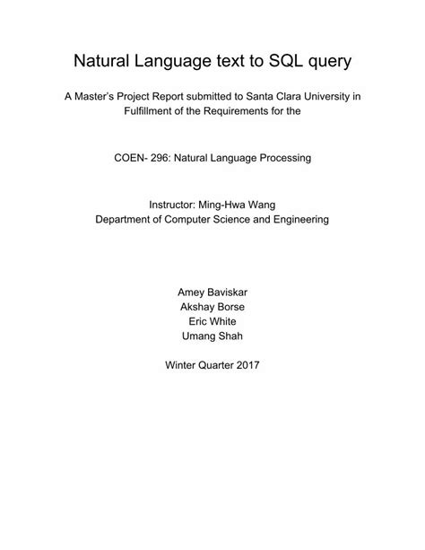 Pdf Natural Language Text To Sql Query School Of Engineering