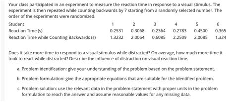 solved your class participated in an experiment to measure