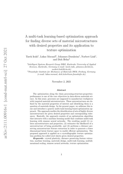 Pdf A Multi Task Learning Based Optimization Approach For Finding Diverse Sets Of Material