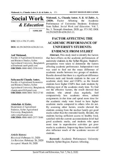 (PDF) Factor Affecting the Academic Performance of University Students ...