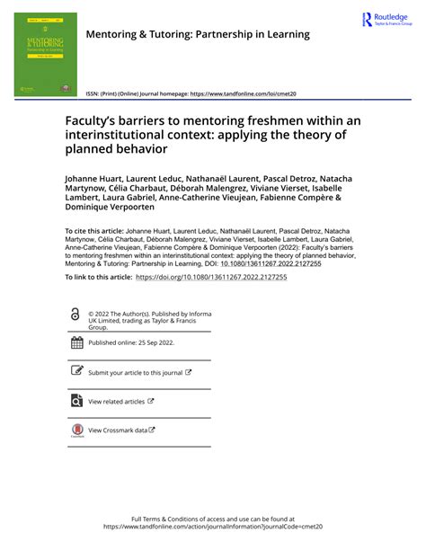 Pdf Mentoring And Tutoring Partnership In Learning Facultys Barriers To Mentoring Freshmen