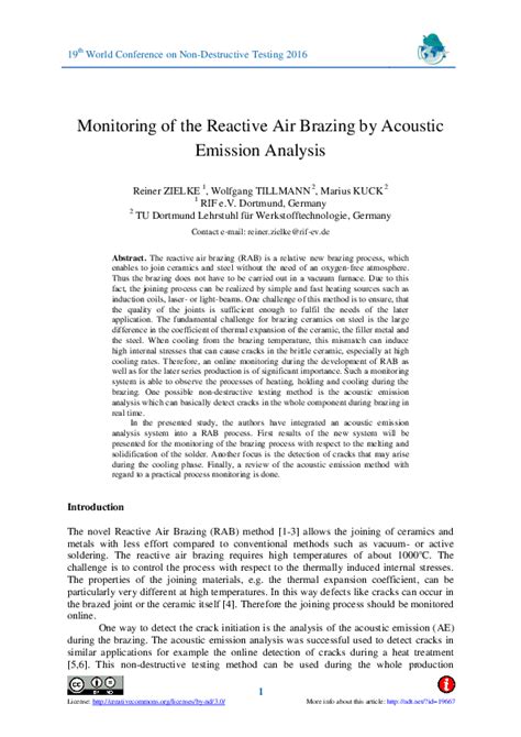 Pdf Monitoring Of The Reactive Air Brazing By Acoustic Emission Analysis Reiner Zielke