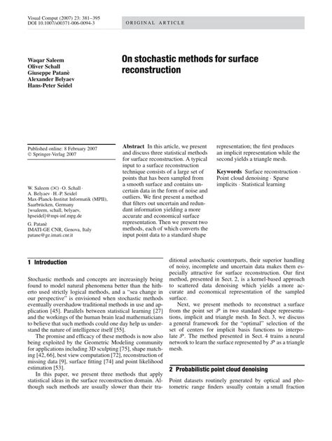 Pdf On Stochastic Methods For Surface Reconstruction