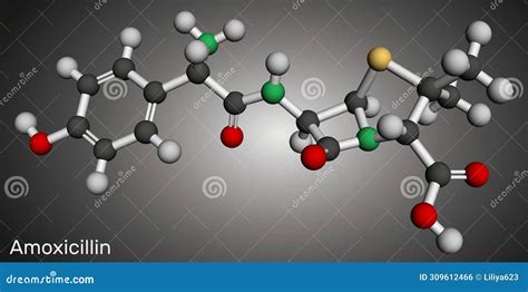 Amoxicillin Drug Molecule It Is Beta Lactam Antibiotic Molecular Model Stock Illustration
