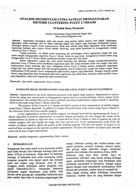 Pdf Analisis Segmentasi Citra Satelit Menggunakan Metode Clustering