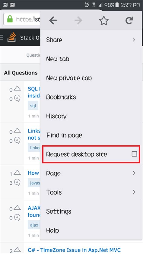 Javascript Jquery To Enable Request Desktop Site Mobile Stack