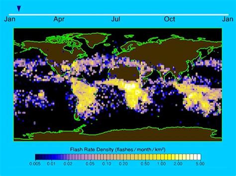 animation of the density of lightning flashes in a typical year