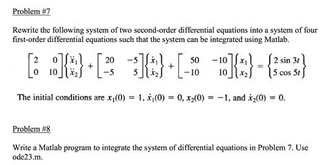 Solved Rewrite The Following System Of Two Second Order
