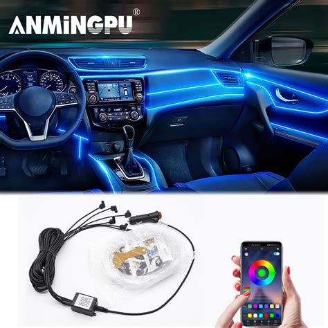 Anmingpu 6 인 1 자동차 Rgb Led 주변 인테리어 조명 앱 제어 자동차 네온 광섬유 무드 스트립 조명 장식 램프 Aliexpress