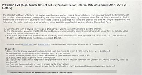 solved problem 14 24 algo simple rate of return payback