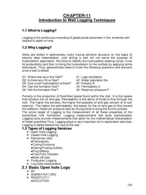 Chapter 11 Well Logging Pdf Casing Borehole Porosity
