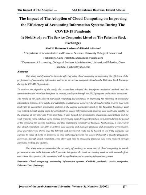 The Impact Of The Adoption Of Cloud Computing On Improving The Efficiency Of Accounting