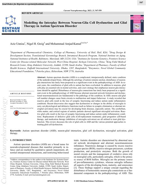Pdf Modeling The Interplay Between Neuron Glia Cell Dysfunction And Glial Therapy In Autism
