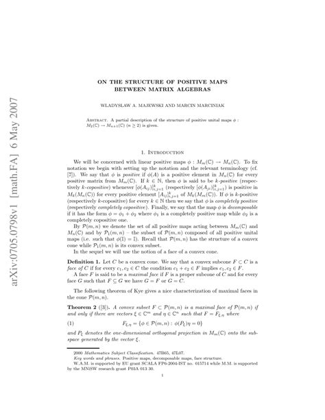 PDF On The Structure Of Positive Maps Between Matrix Algebras