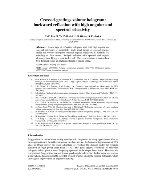 Pdf Crossed Gratings Volume Hologram Backward Reflection With High