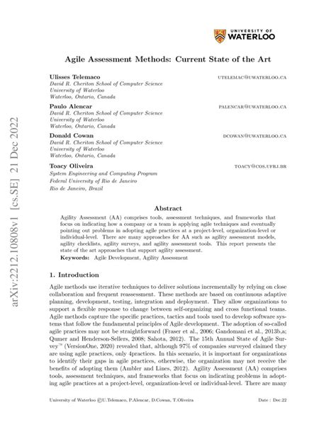 Agile Assessment Methods Current State Of The Art Deepai
