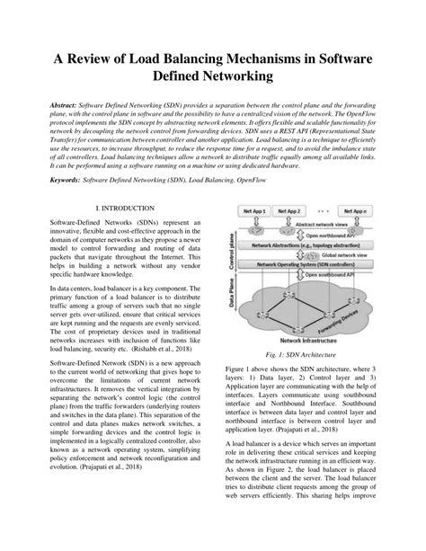 PDF A Review Of Load Balancing Mechanisms In Software Defined Networking