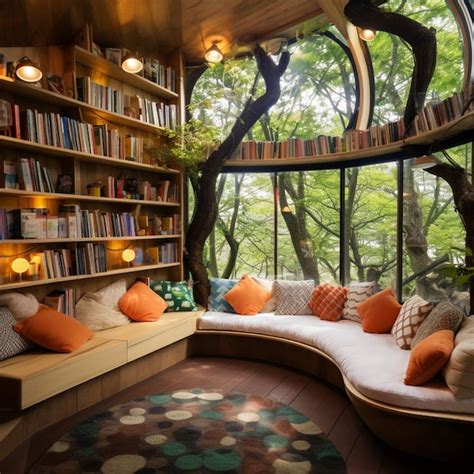 premium ai image whimsical and cozy library design in a treehouse