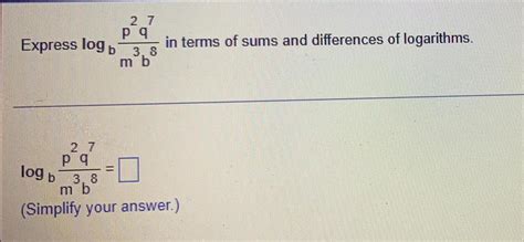 Answered Pq Express Log B P2q7m33b8 In Terms Of Sums And Differences