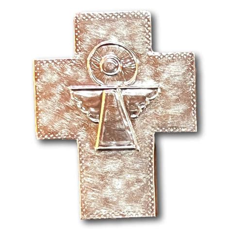 Mini Crosses Angels 3x2 Inch Hand Embossed Aluminum Design Real Wood Mini Faith Decor