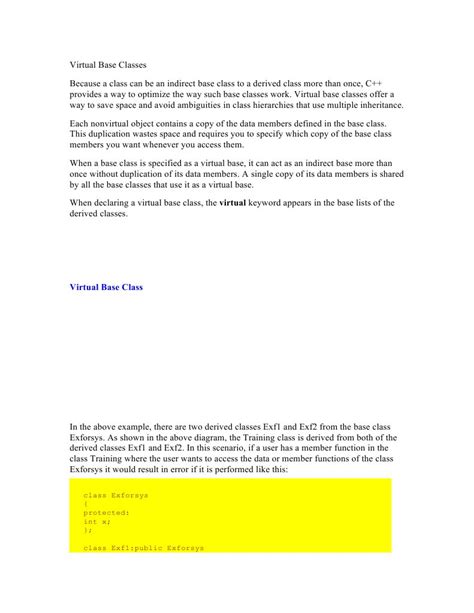 Virtual Base Class Class Exforsys Protected Int X Class Exf1