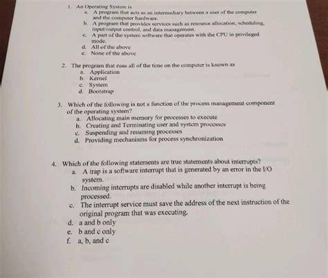 Solved An Operating System Is A A Program That Acts As Chegg