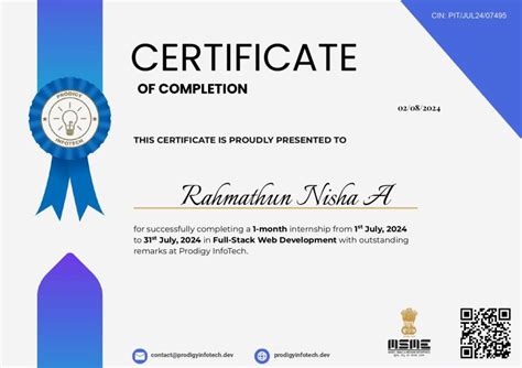 I Succeeded In Finishing My Full Stack Developer Internship With Prodigy Infotech Rahmathun