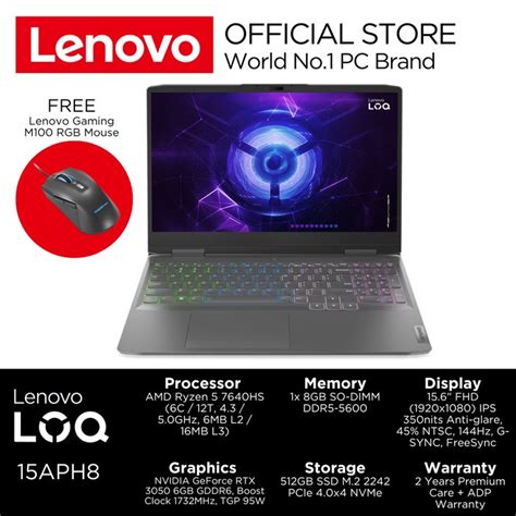 Jual Laptop Gaming Lenovo Loq Aph Ryzen Gb Gbssd Rtx Adp Xt Lid Shopee