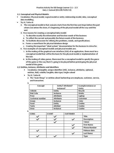 Oracle Academy Database Design 2 Practice Activities Answers Pdf