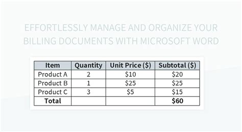 Effortlessly Manage And Organize Your Billing Documents With Microsoft Word Excel Template And